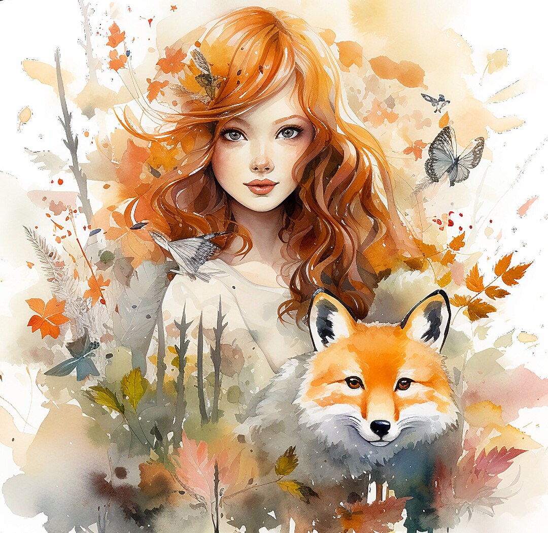 12 Charming PNG Images: the Fox and the Lady Series - Etsy