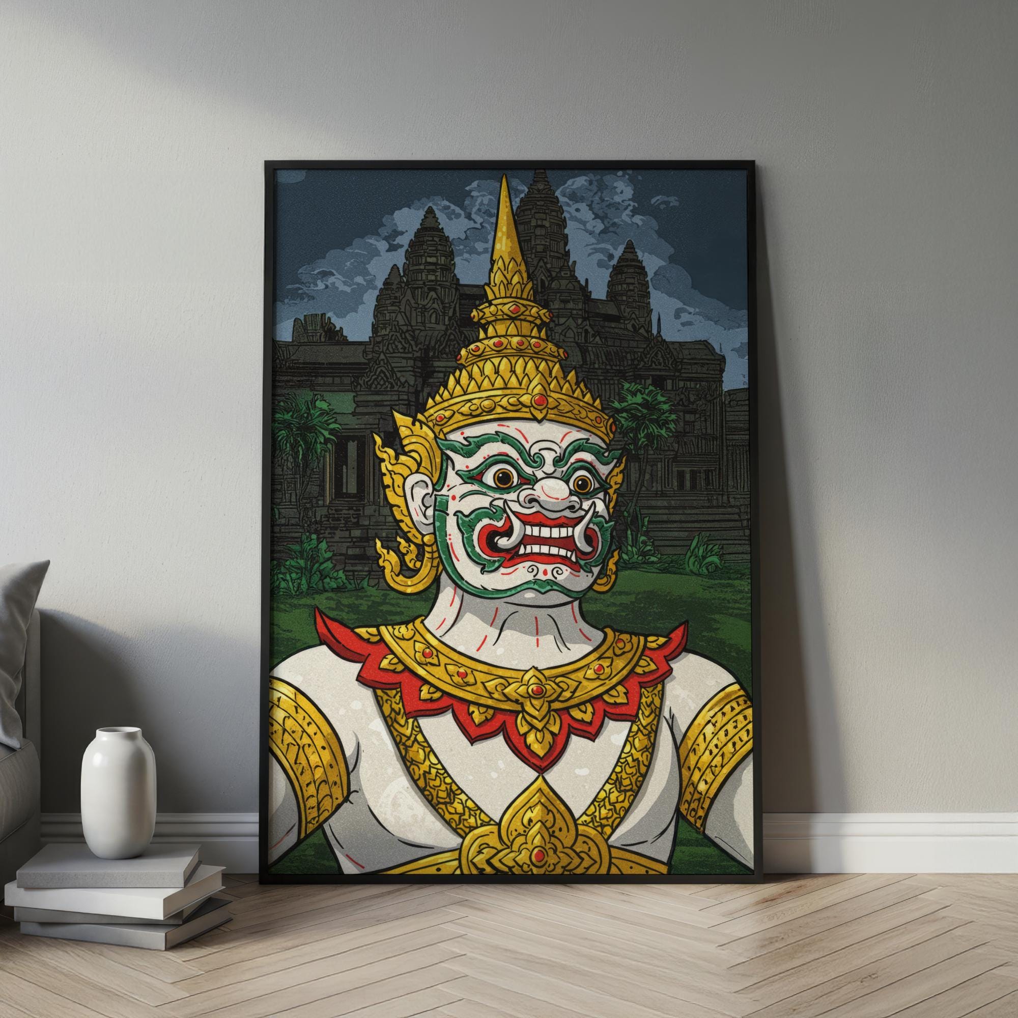 Khmer Hanuman Angkor Wat Poster | Khmer Art, Hanuman Painting, Angkor ...