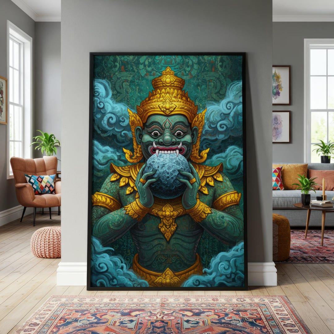 Rahu Art Print | Khmer Mythology Wall Art, Lunar Eclipse Demon Poster ...