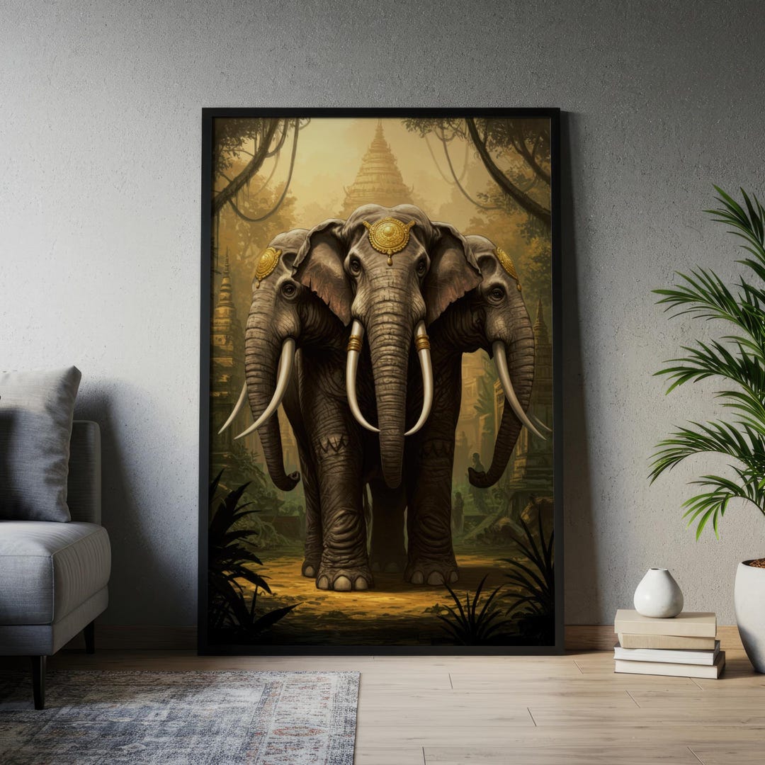 Erawan Elephant Poster | 3 Headed Elephant, Lao Elephant, Laos Poster ...