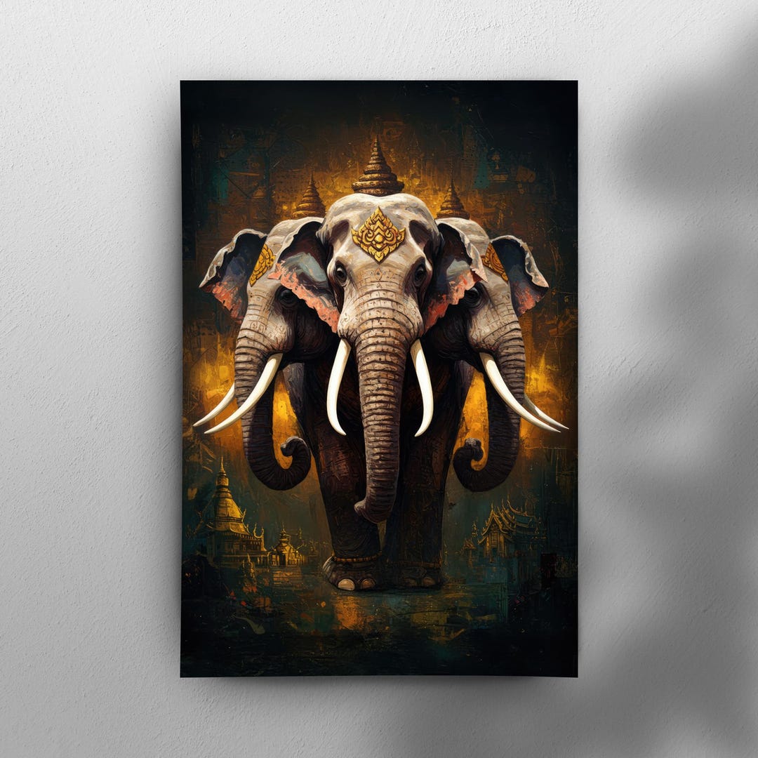 Lao Three-headed Elephant Art Print | Erawan Mythology Wall Art ...