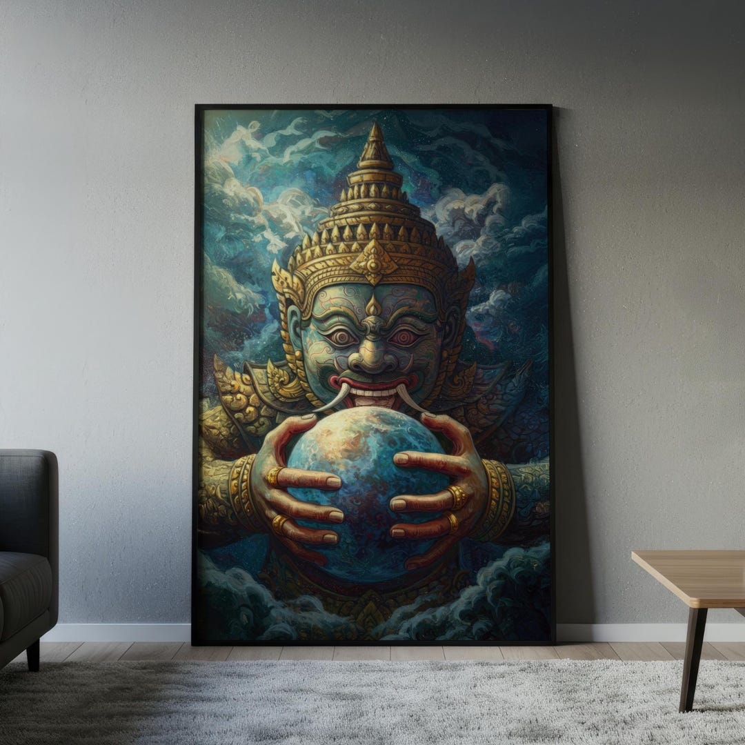 Khmer Rahu Eclipse Art Print | Khmer Cosmic Demon Wall Art, Lunar ...
