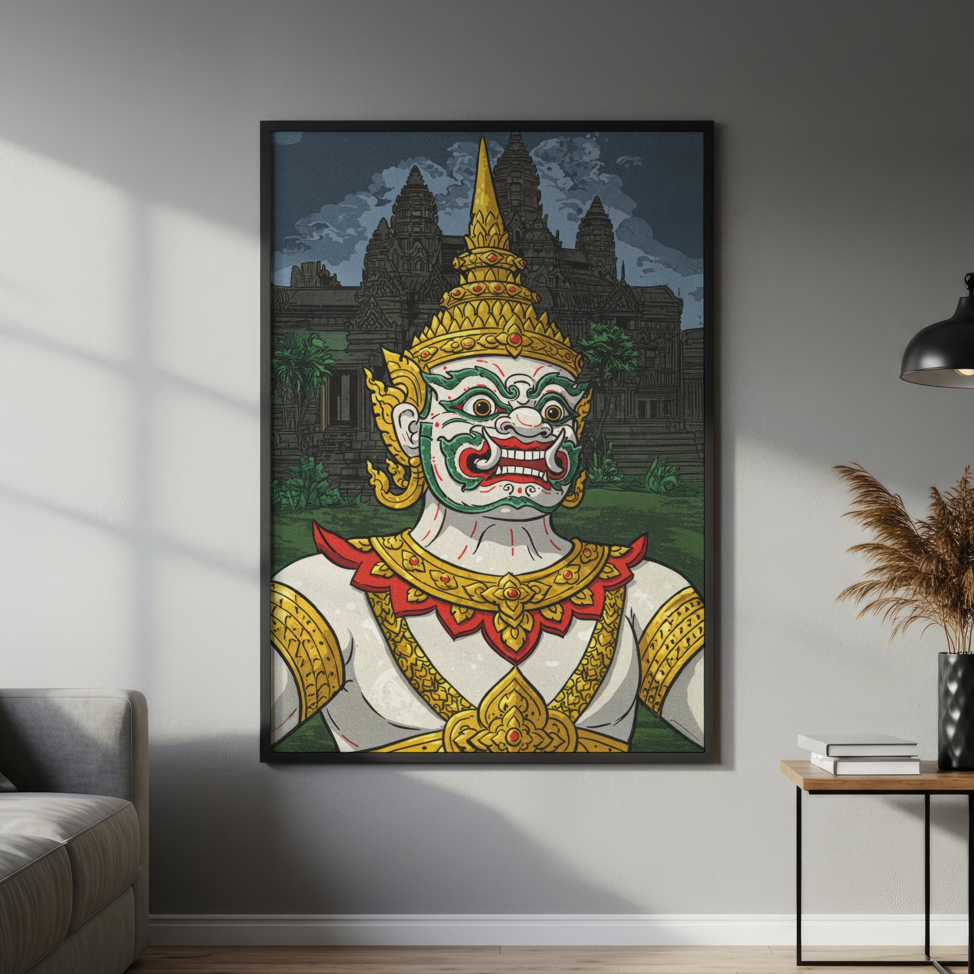 Khmer Hanuman Angkor Wat Poster | Khmer Art, Hanuman Painting, Angkor ...
