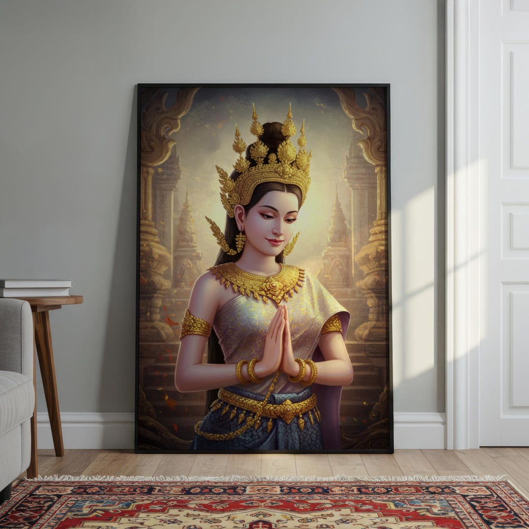 Golden Temple Khmer Apsara Wall Art | Khmer Art, Apsara Painting ...