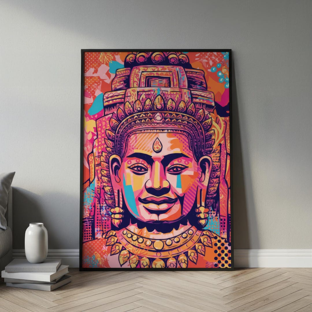 Pop Art Angkor Face Art Print | Khmer Art, Angkor Wat Poster, Cambodia ...