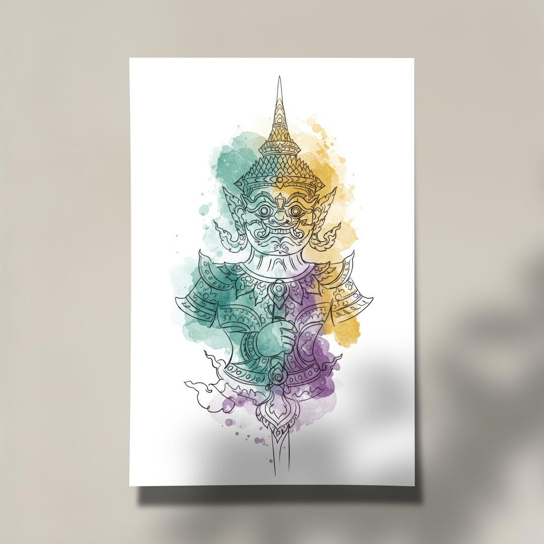 Cambodian Hanuman Watercolor Art Print | Khmer Guardian Warrior Poster ...