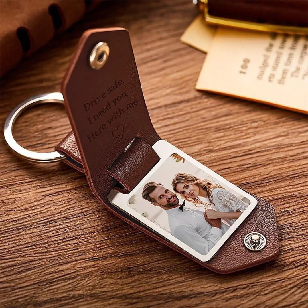 Customized Photo Leather Keychain Picture Stainless Steel Personalized ...