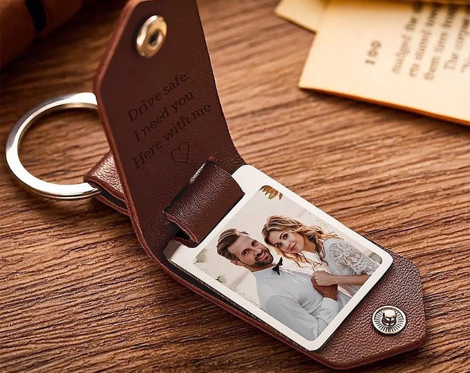 Customized Photo Leather Keychain Picture Stainless Steel Personalized ...