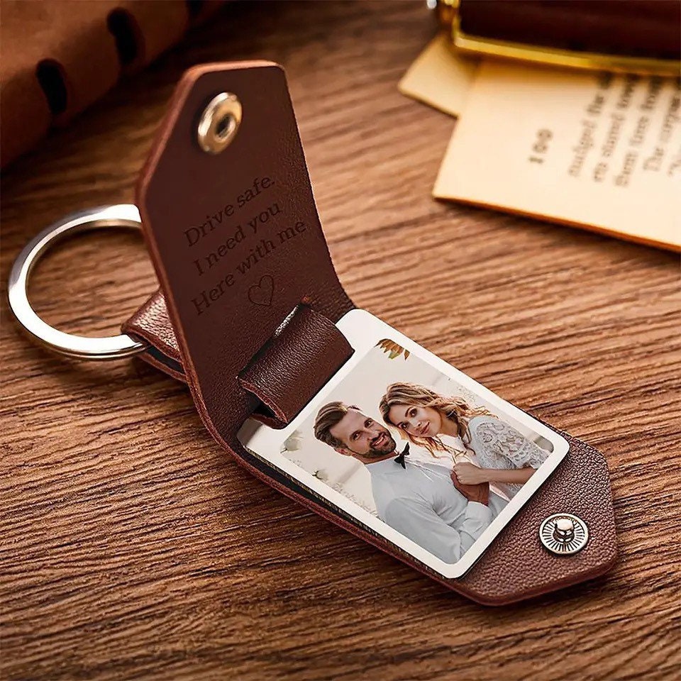 Customized Photo Leather Keychain Picture Stainless Steel Personalized ...
