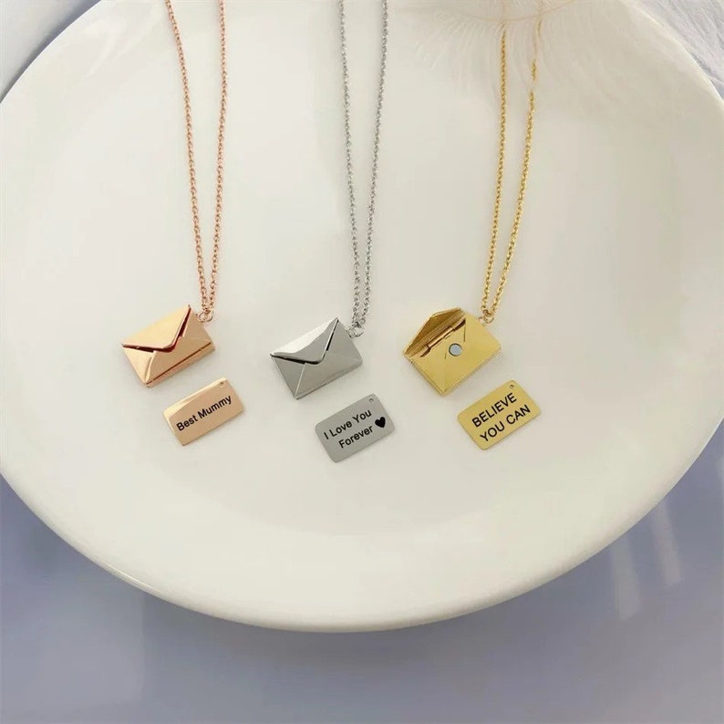 Custom Envelope Style Love Letter Necklace, Personalized Name Envelope ...
