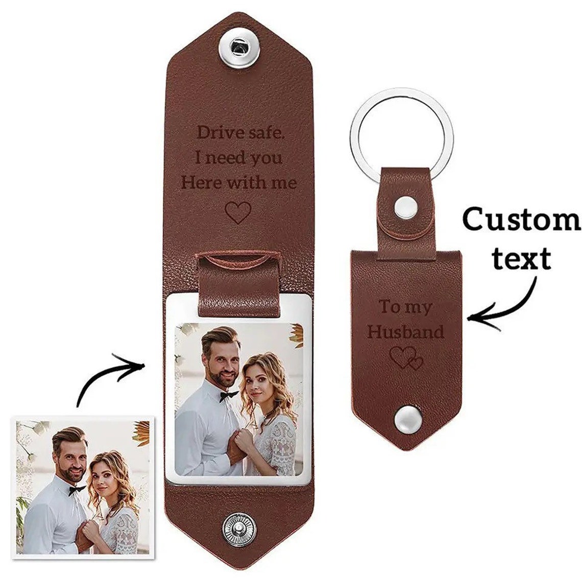 Customized Photo Leather Keychain Picture Stainless Steel Personalized ...