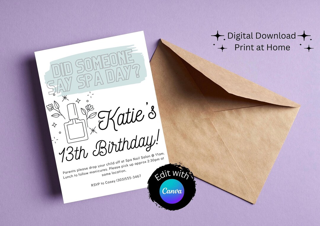 Teen Birthday Girl Birthday Invite Birthday Party Invitations Printable ...