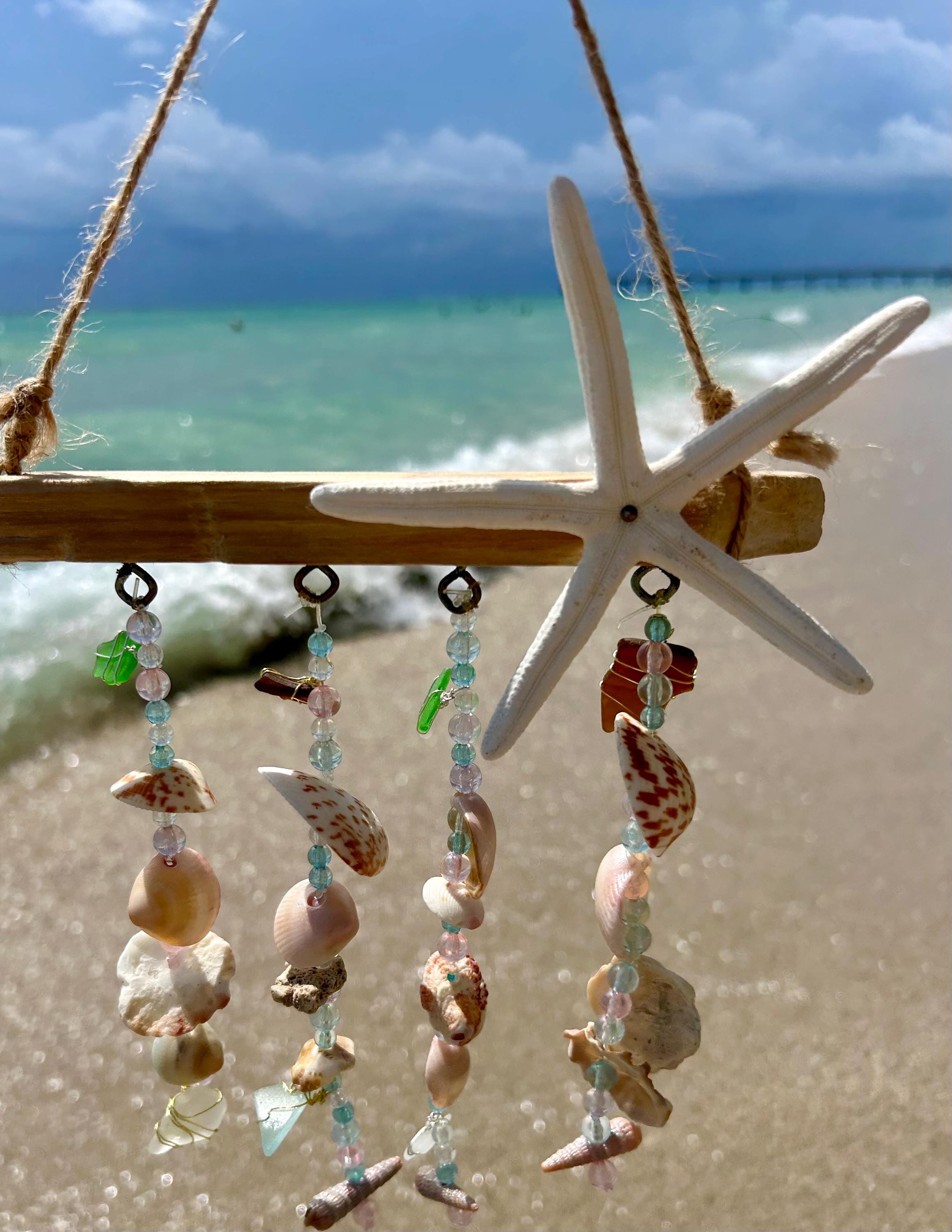 Seashell Wind Chime With Sea Glass and Starfish, Coastal Decor - Etsy
