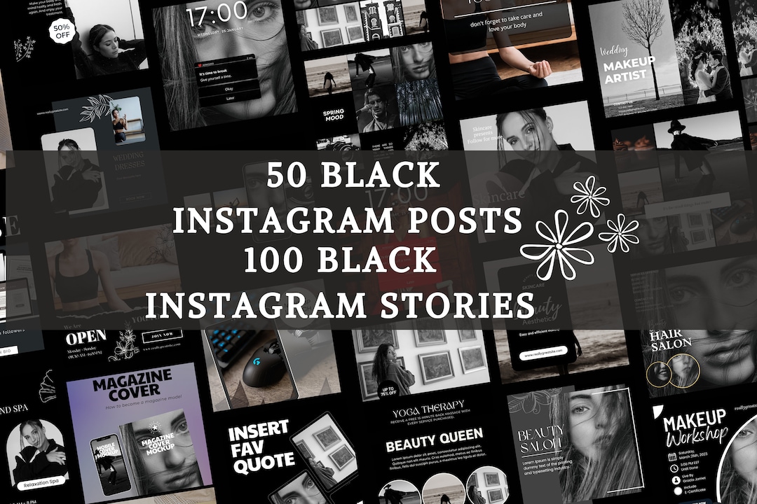 150 Instagram Templates Black Theme Aesthetic Instagram - Etsy