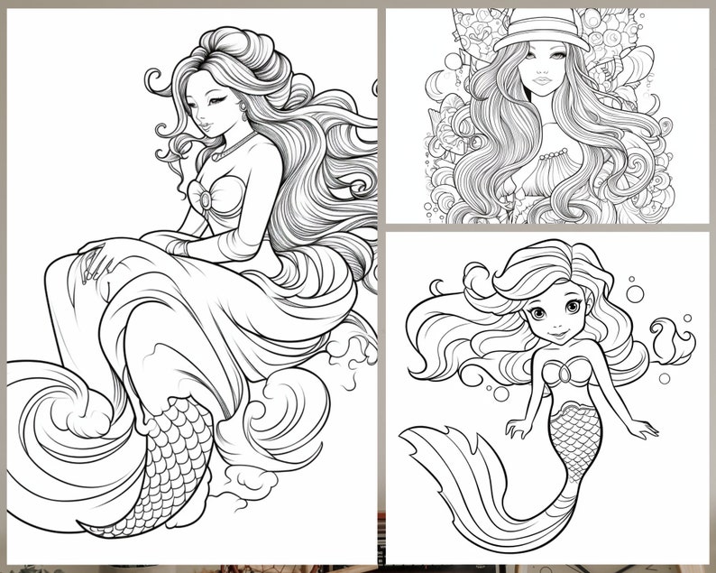 Printable Fantasy Mermaid Coloring Pages for Girls Mermaid - Etsy