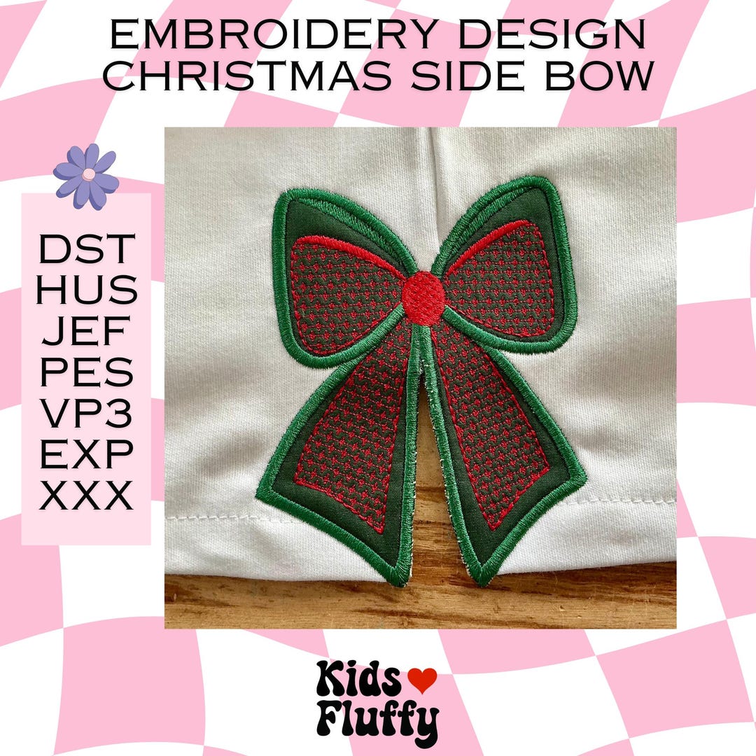 Side Bow Applique Embroidery Design - Bow Embroidery Design - Christmas ...