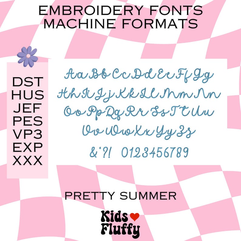 Embroidery Font Pretty Summer - Machine Formats - Bmp - Dst - Hus - Jef ...
