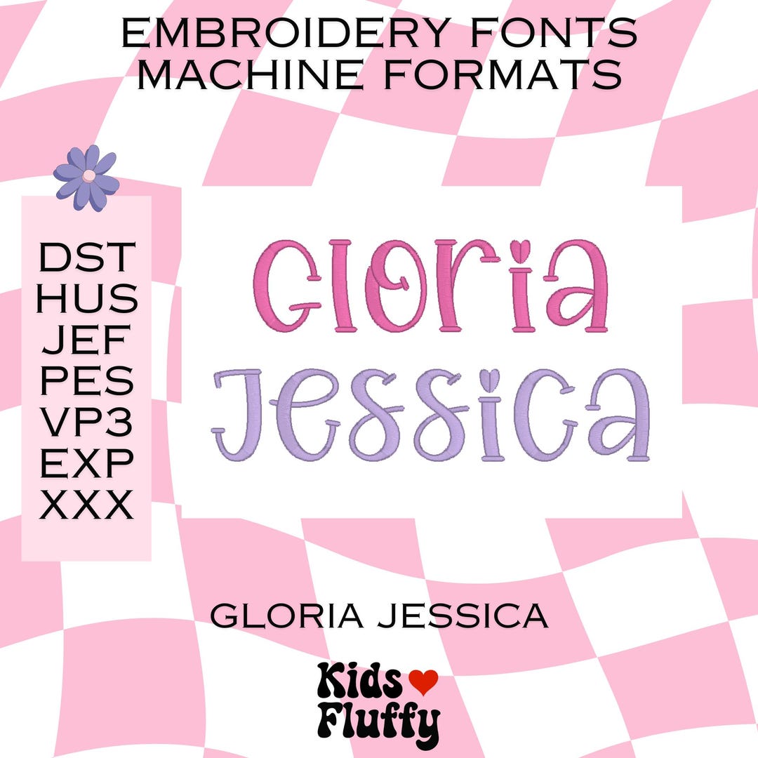 Embroidery Font Gloria Jessica - Machine Formats - Dst - Hus - Jef ...