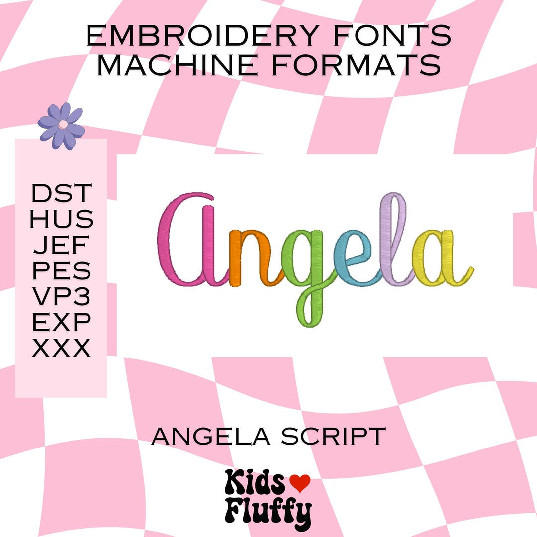 Embroidery Font Angela Script - Machine Formats - Bmp - Dst - Hus - Jef ...