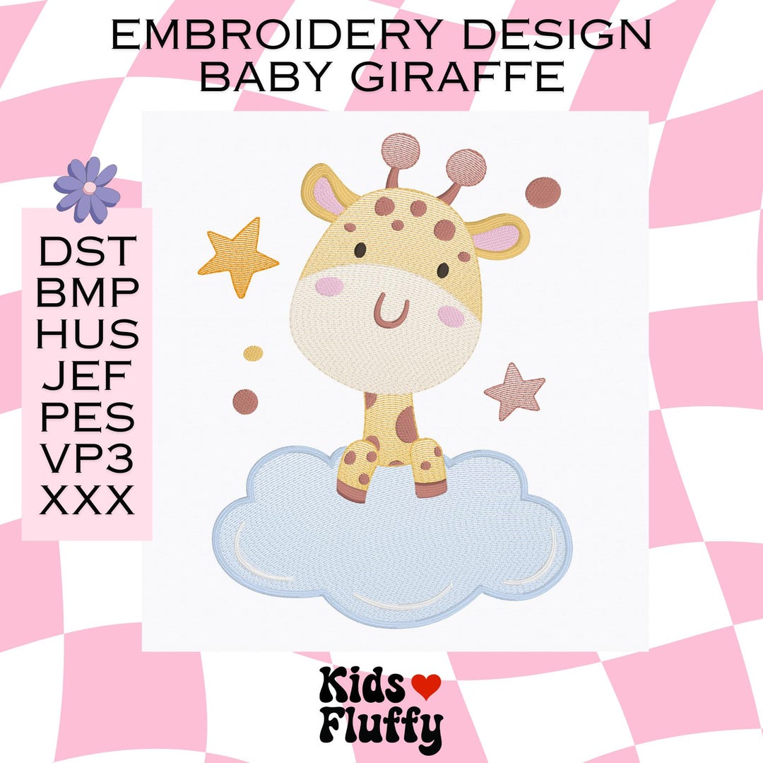 Embroidery Design Baby Giraffe on the Cloud - Embroidery - Baby Giraffe ...
