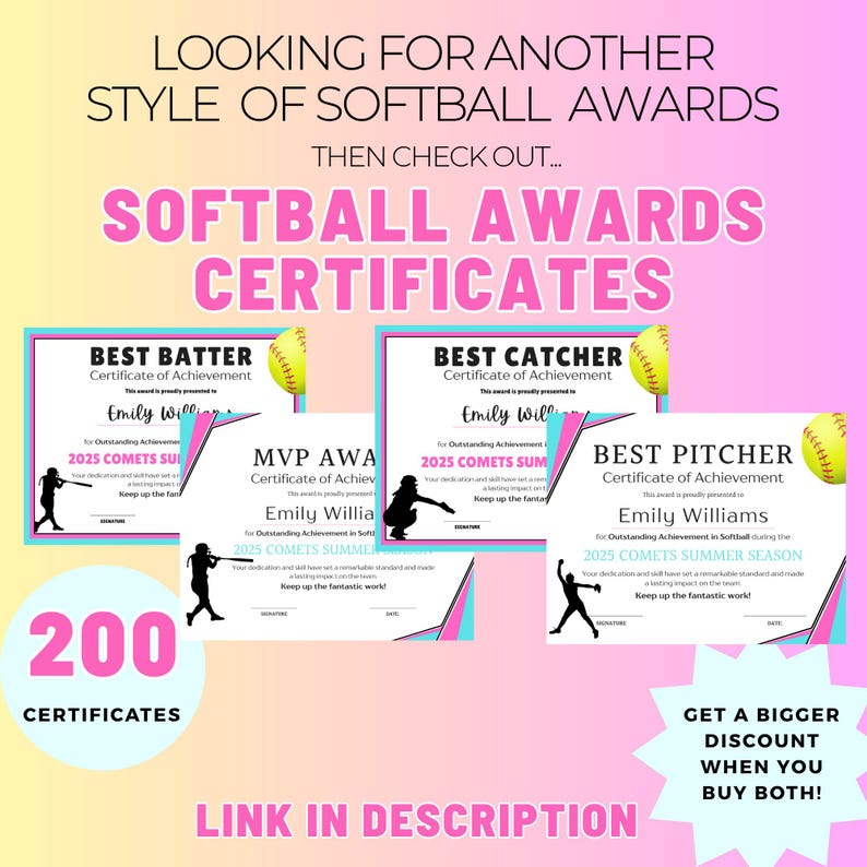 Softball Candy Bar Awards: Printable Certificates for Kids (digital ...