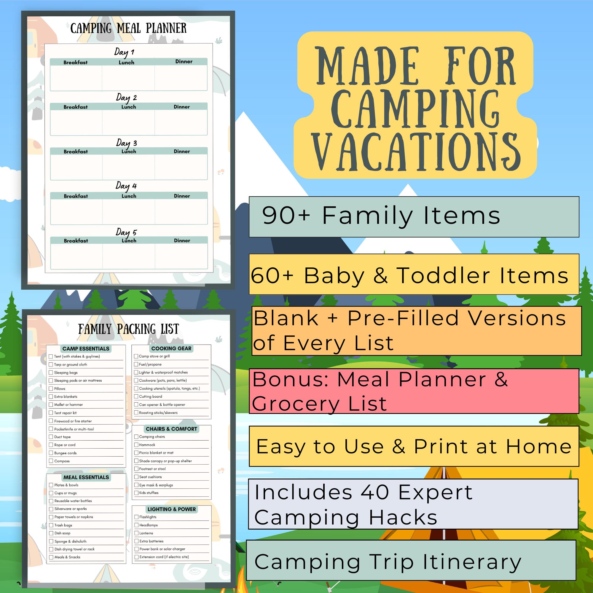 Camping Packing List Printable Bundle: Family Trip Planner (PDF + Canva ...
