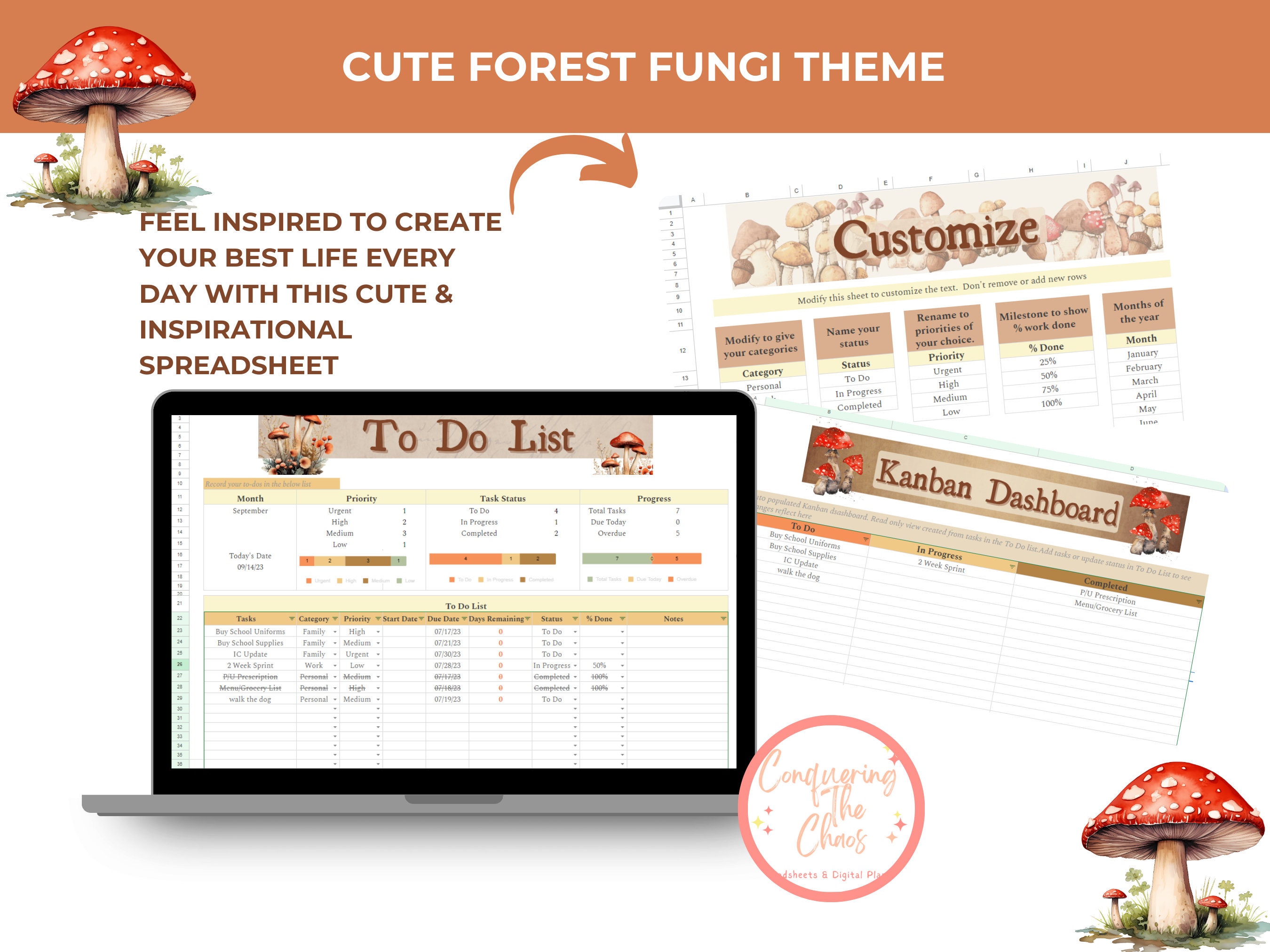 Forest Fungi Digital to Do List Template Google Sheets - Etsy