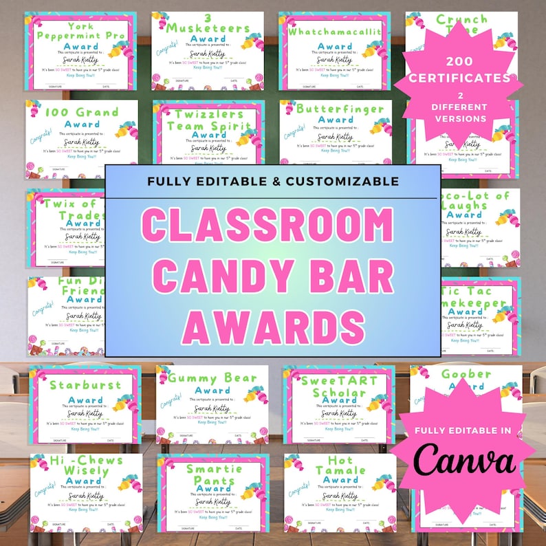 Classroom Candy Bar Awards – End of Year Awards, Editable Student ...