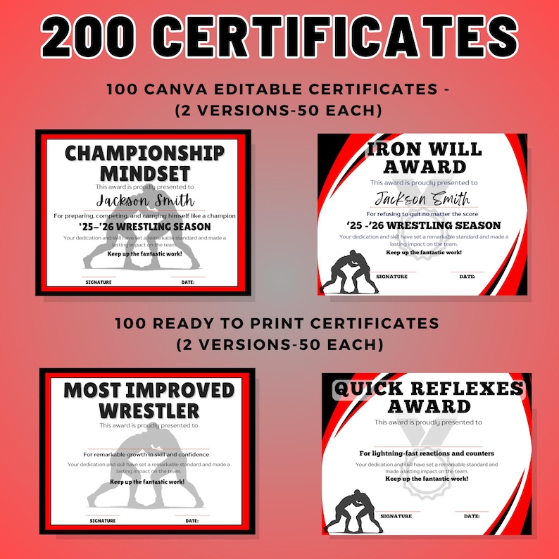 Boys Wrestling Awards Certificates Printable, 50 Wrestling Team Banquet ...