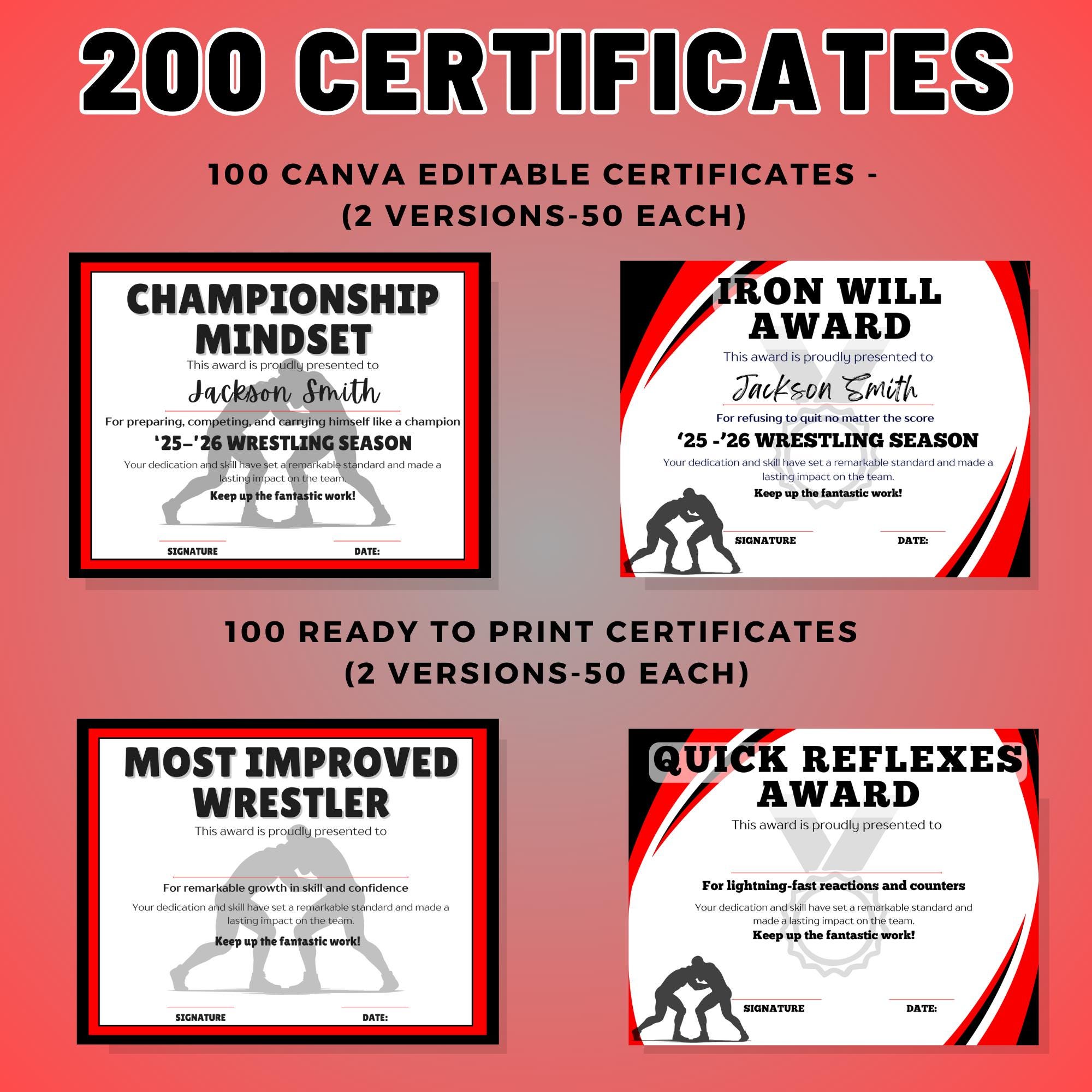 Boys Wrestling Awards Certificates Printable, 50 Wrestling Team Banquet ...