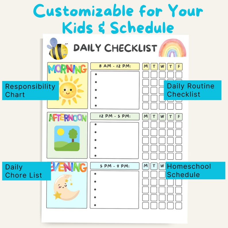 Kids Daily Checklist Printable: Editable Routine Chart (PDF) - Etsy