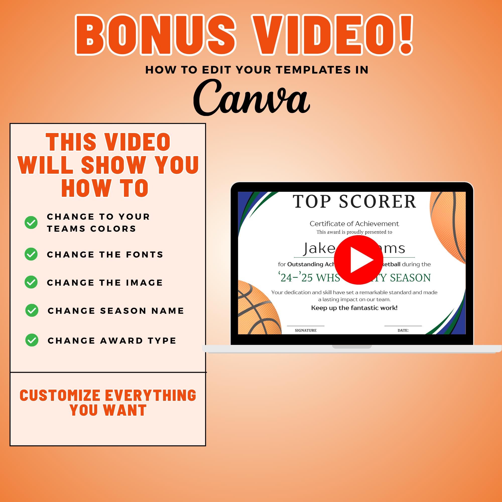 Basketball Awards Certificate Pack, Editable End of Season Printables ...