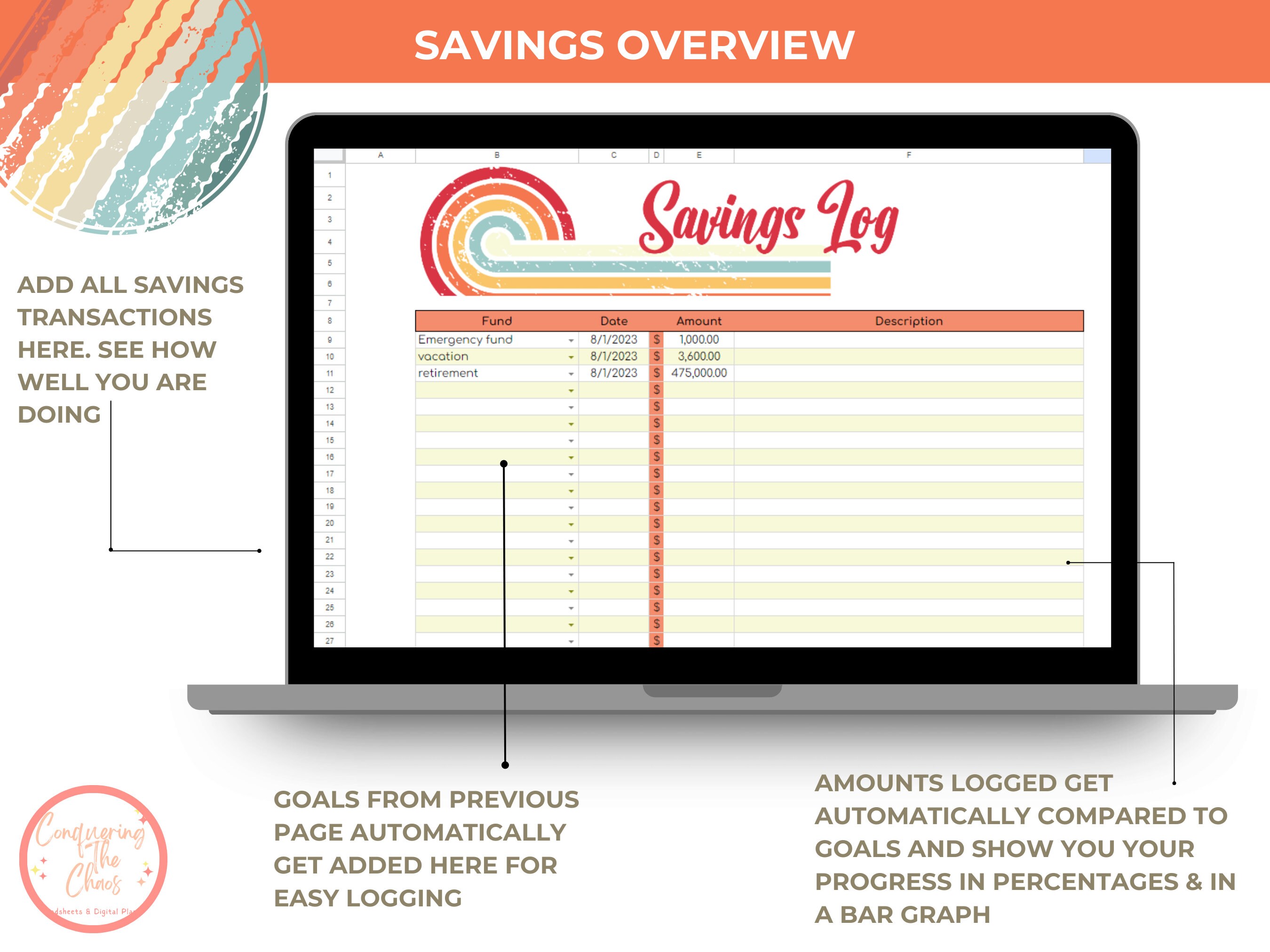 Vintage Sunset Savings Tracker Spreadsheet: Budget Planner (google ...