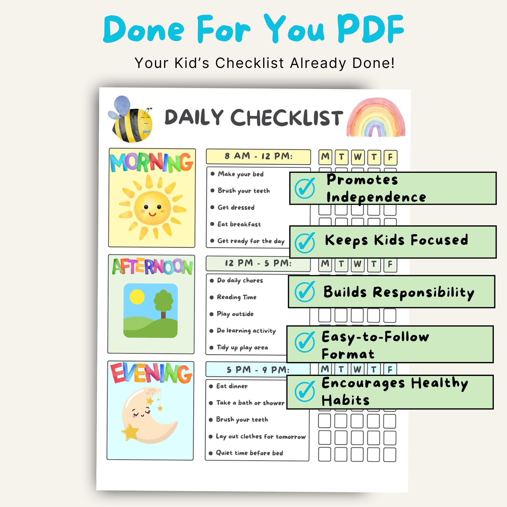 Kids Daily Checklist Printable: Editable Routine Chart (PDF) - Etsy