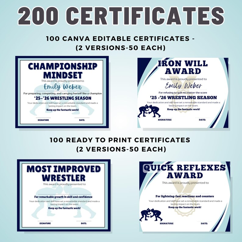 Girls Wrestling Awards Certificates Printable, 50 Female Wrestling Team ...