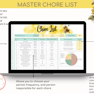 Sunflower and Bees Family Chore Chart Easy-to-use Spreadsheet for Daily ...