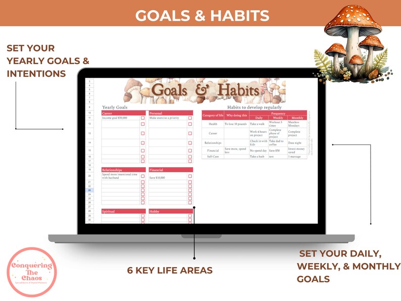 Forest Fungi Habit Tracker Spreadsheet Daily, Weekly, Monthly Habits ...