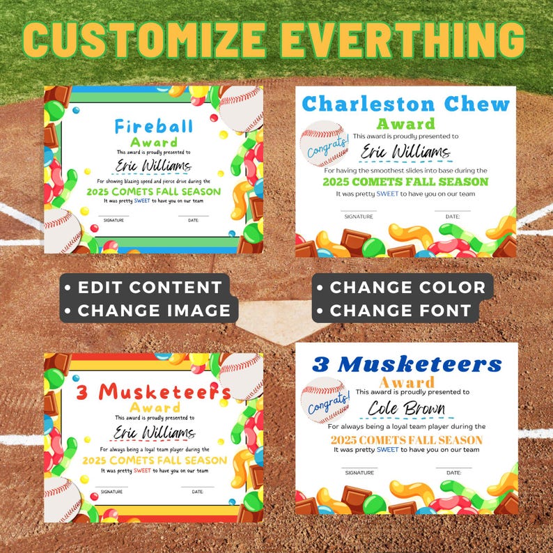 Baseball Candy Bar Awards | Printable, Editable Award Certificates ...