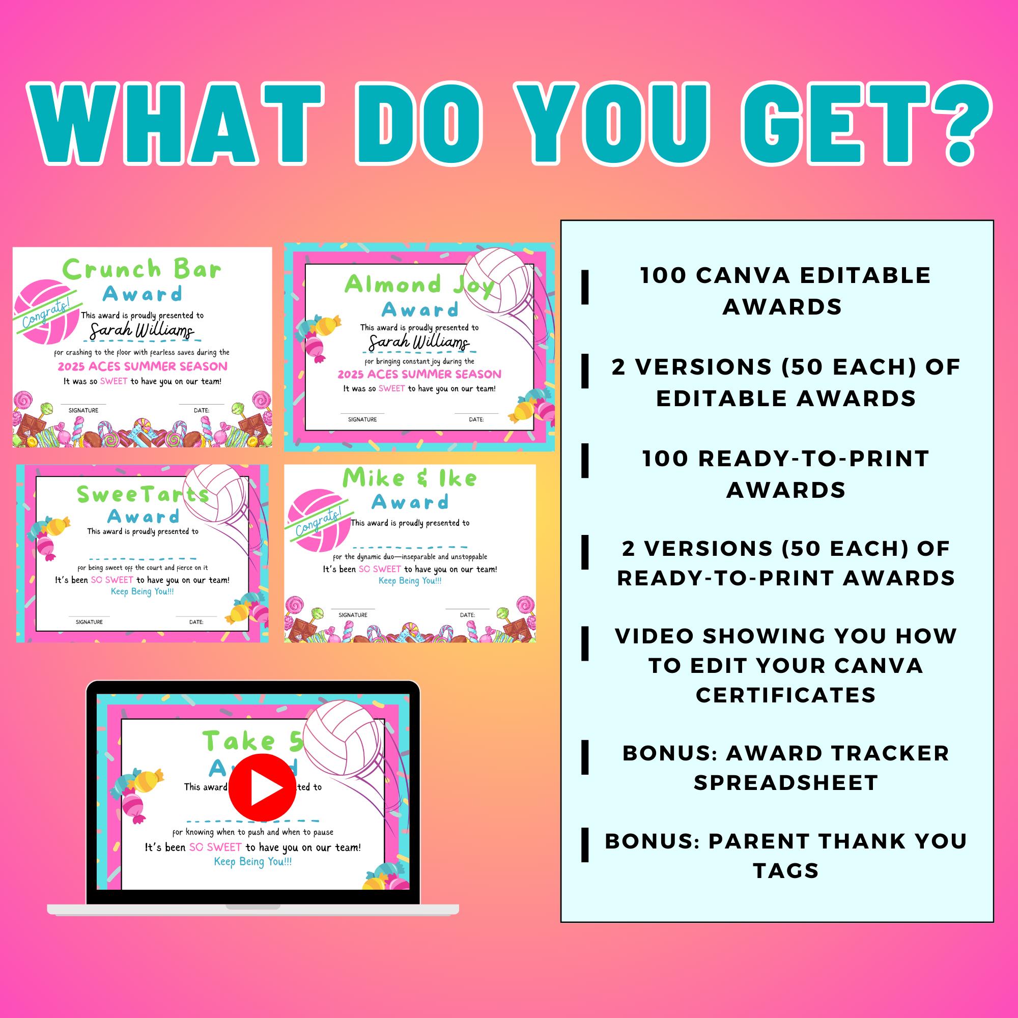Volleyball Candy Bar Awards: Printable Team Certificates (editable ...