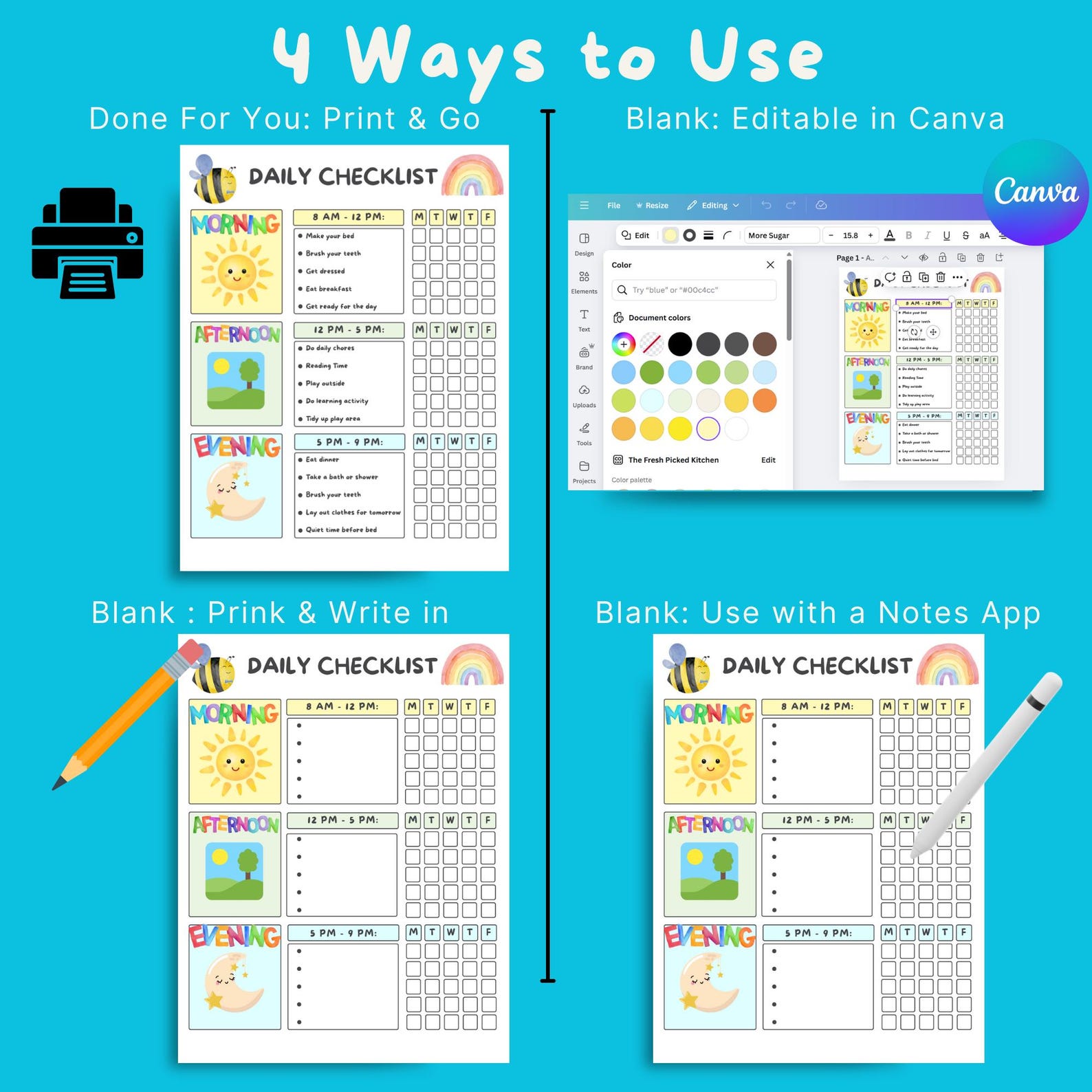 Kids Daily Checklist Printable: Editable Routine Chart (PDF) - Etsy