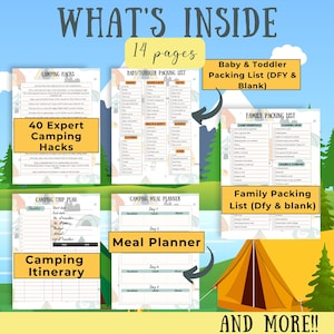 Camping Packing List Printable Bundle: Family Trip Planner (PDF + Canva ...