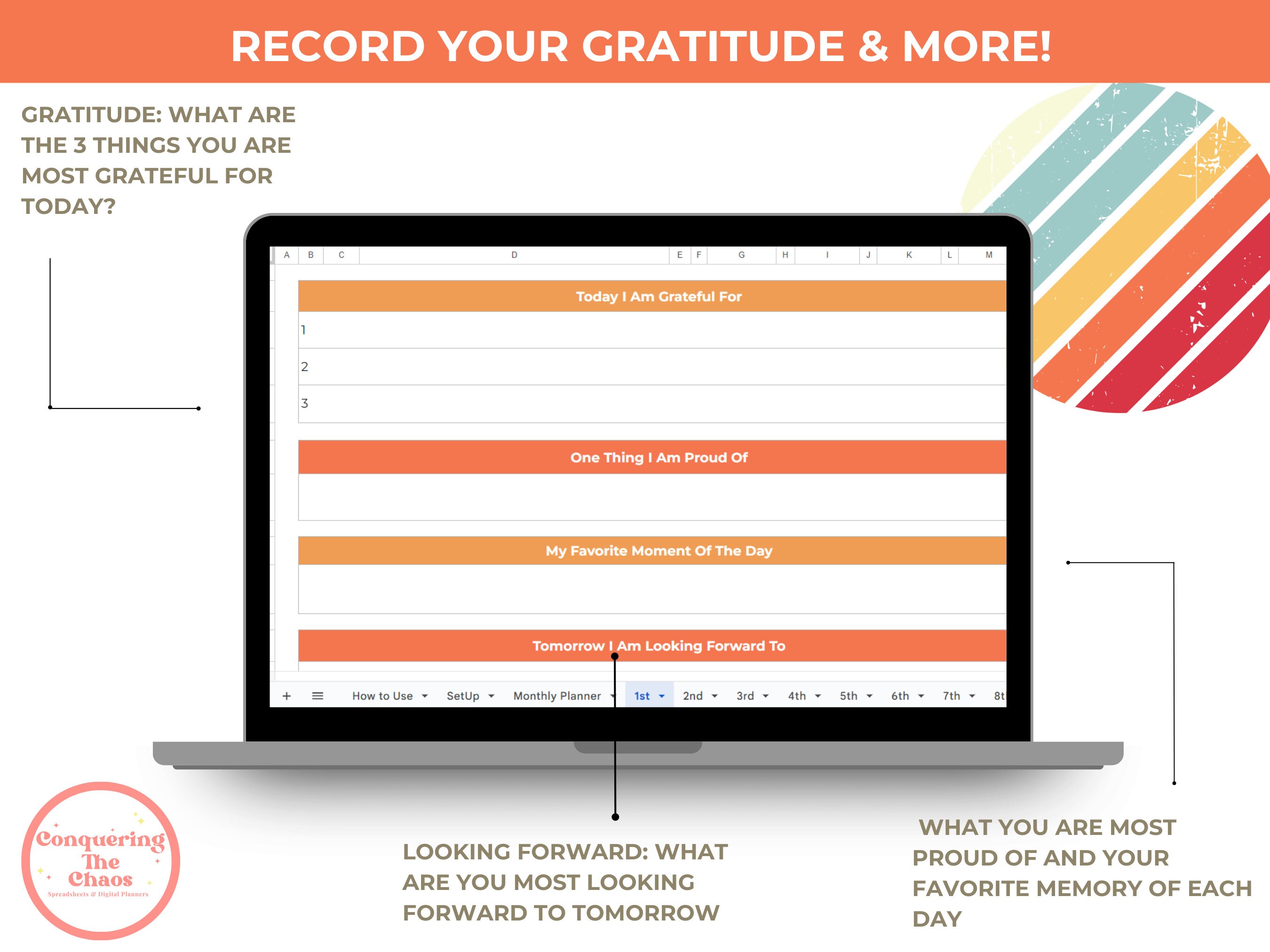 Vintage Sunset Digital Gratitude Journal: Google Sheets Planner ...