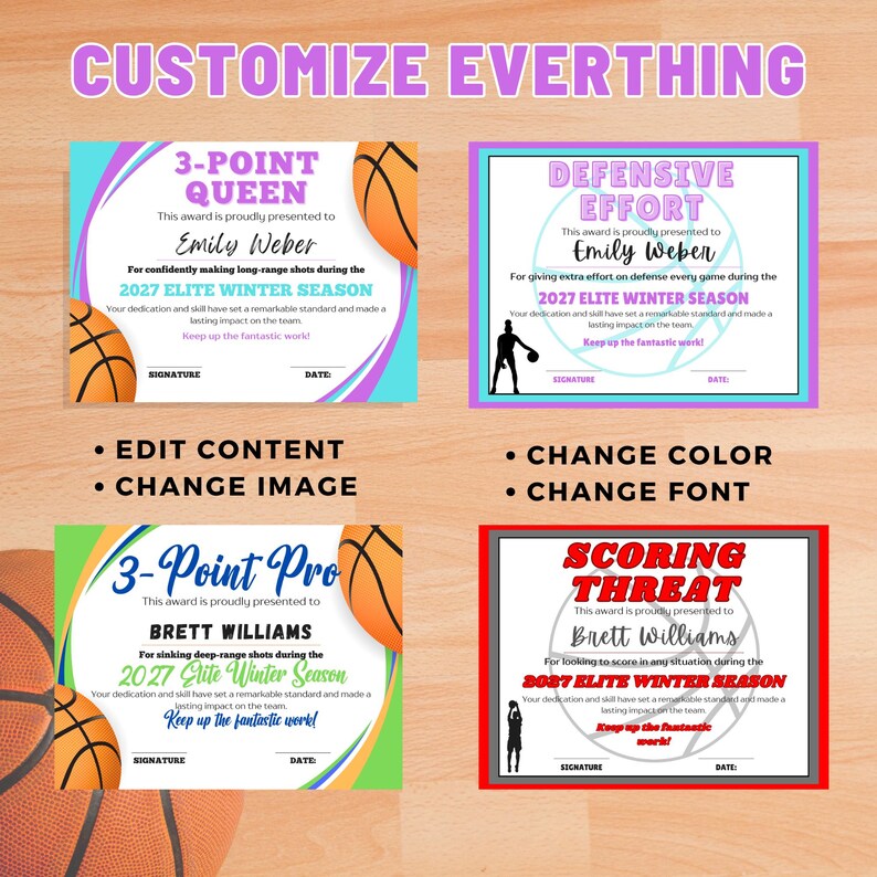 Girls Basketball Awards Certificates | Youth Basketball Team Awards ...