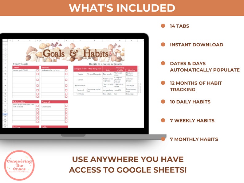 Forest Fungi Habit Tracker Spreadsheet Daily, Weekly, Monthly Habits ...