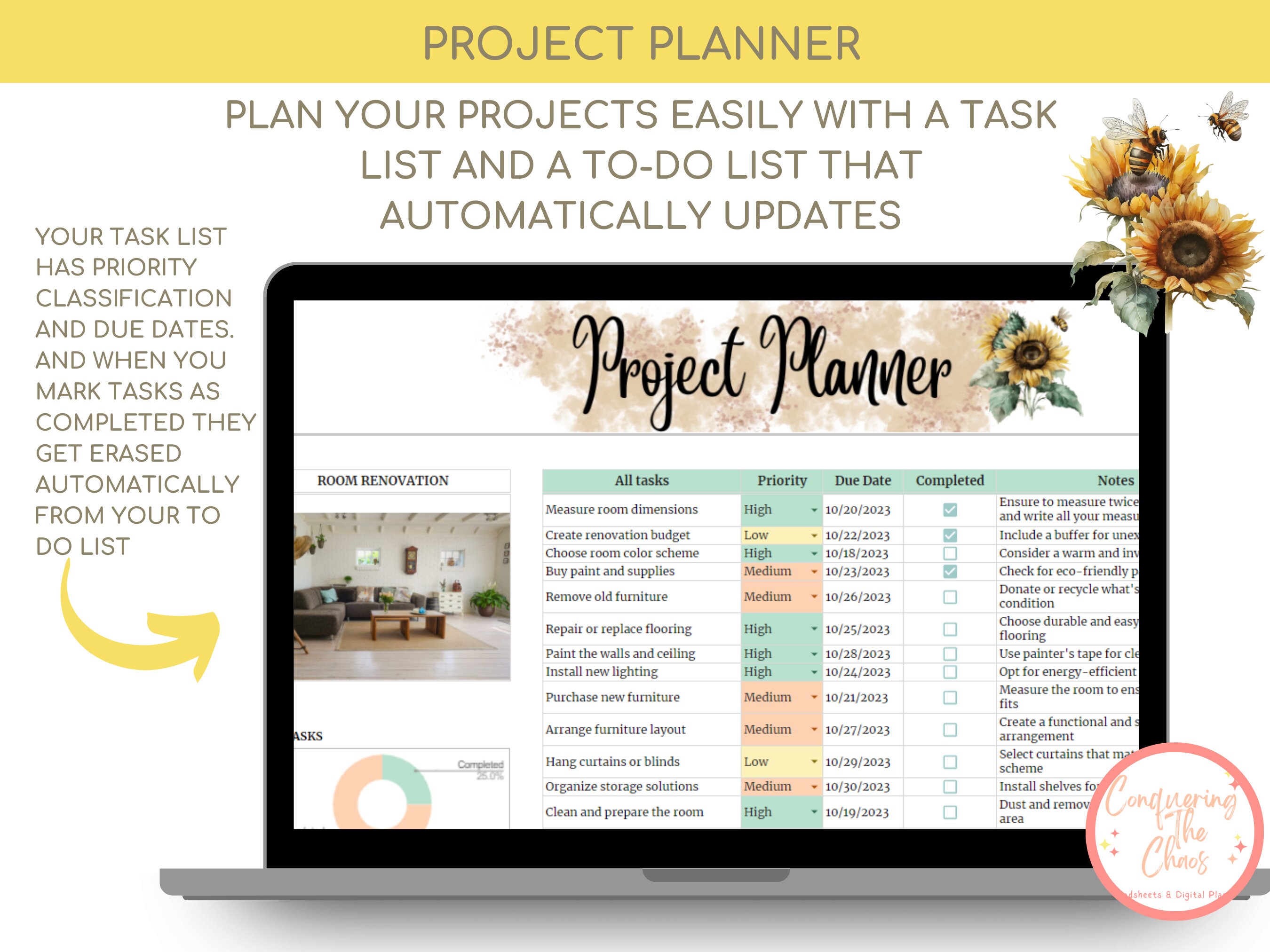 Sunflowers Digital Goal Planner Vision Board Habit Tracker Life Values ...