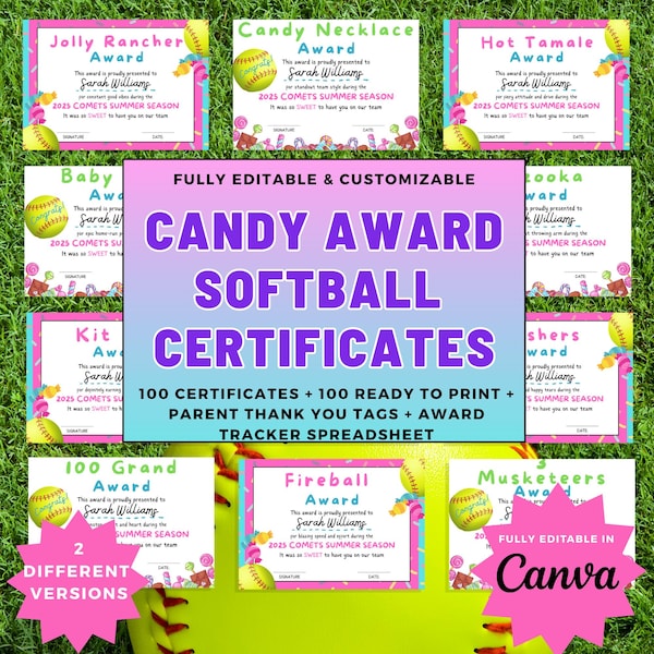 Softball Award Template - Etsy