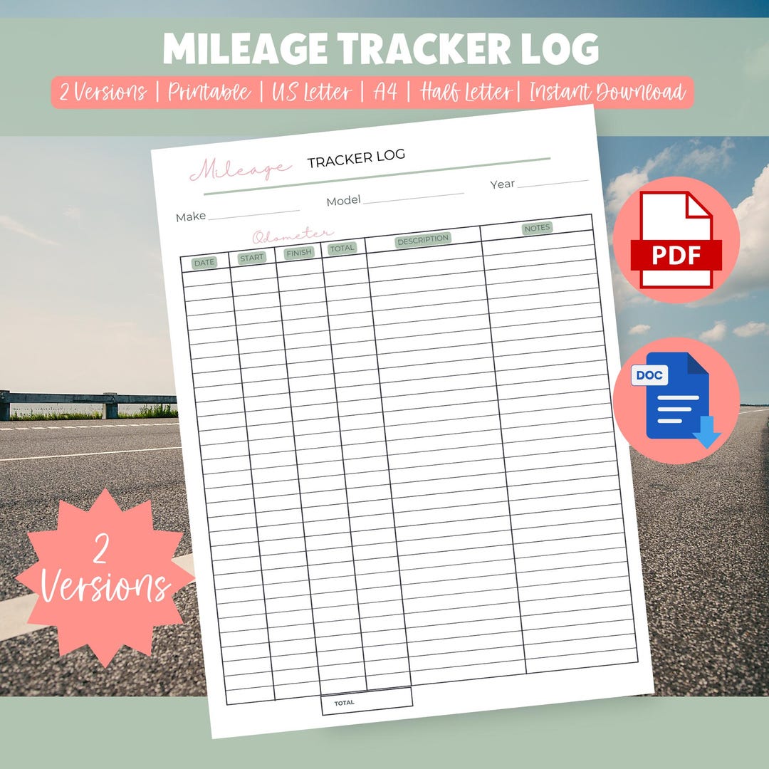 Printable Mileage Tracker Log: Business Vehicle Logbook (PDF) - Etsy