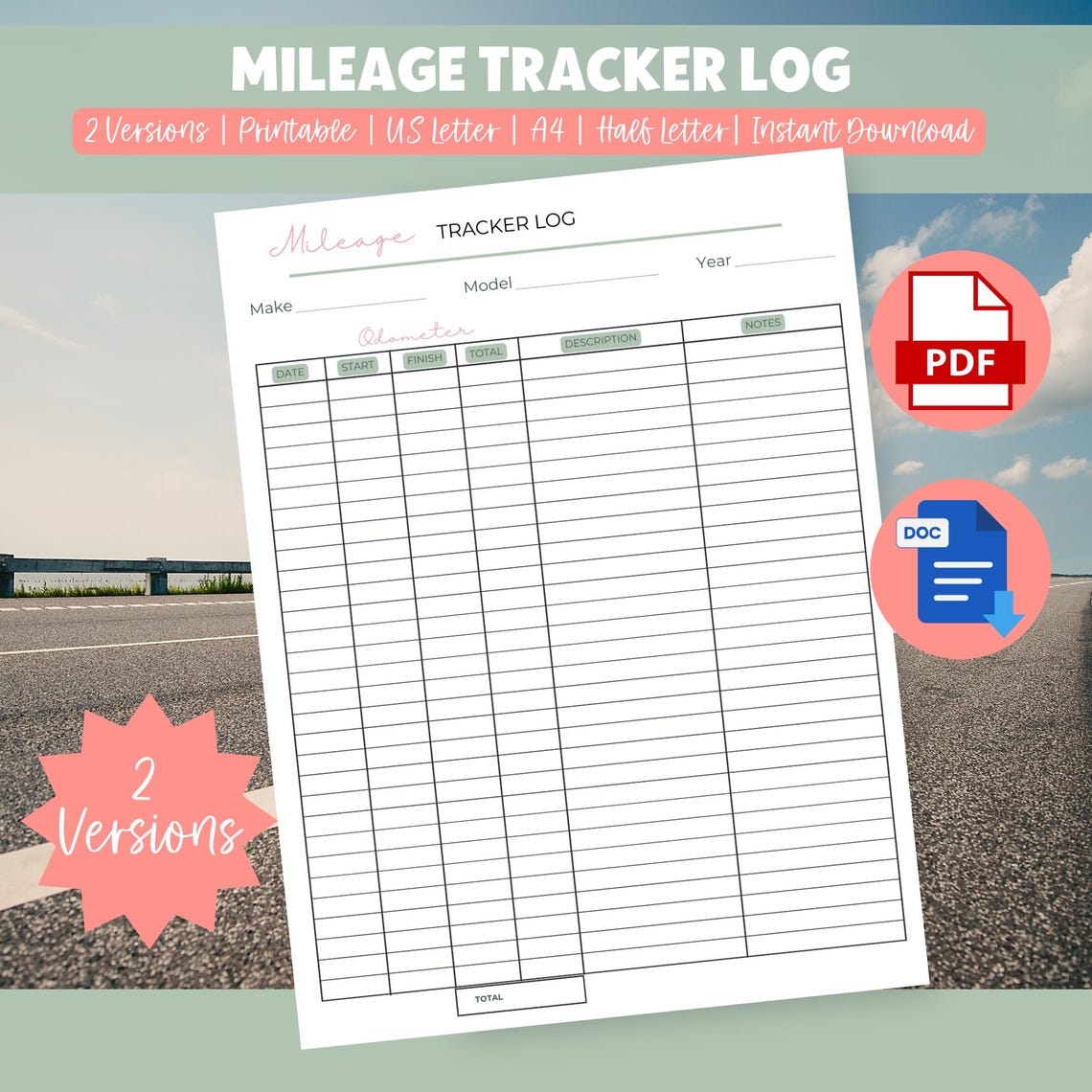 Printable Mileage Tracker Log: Business Vehicle Logbook (PDF) - Etsy