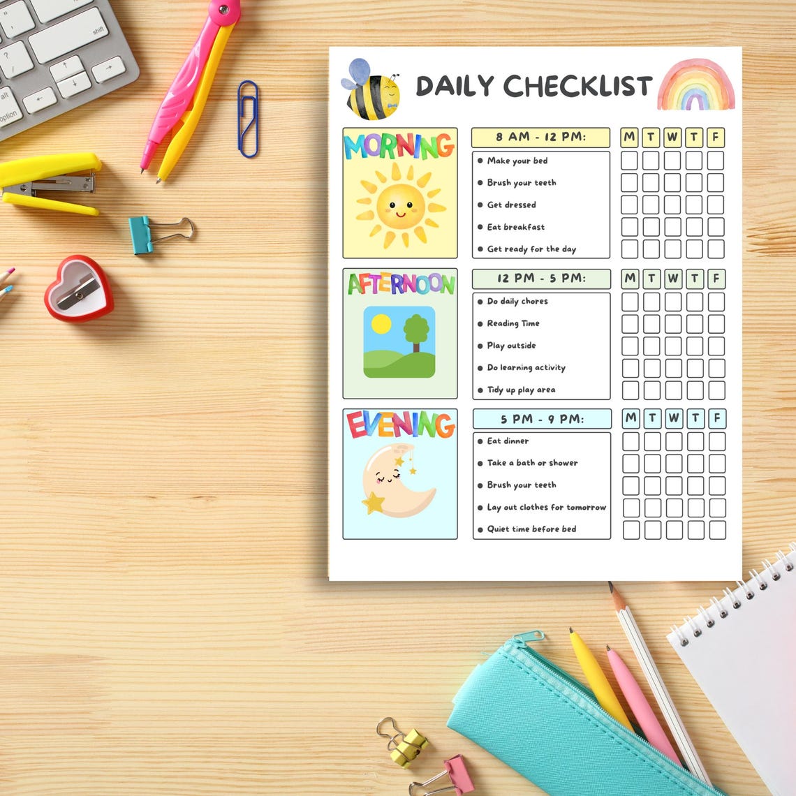 Kids Daily Checklist Printable: Editable Routine Chart (PDF) - Etsy