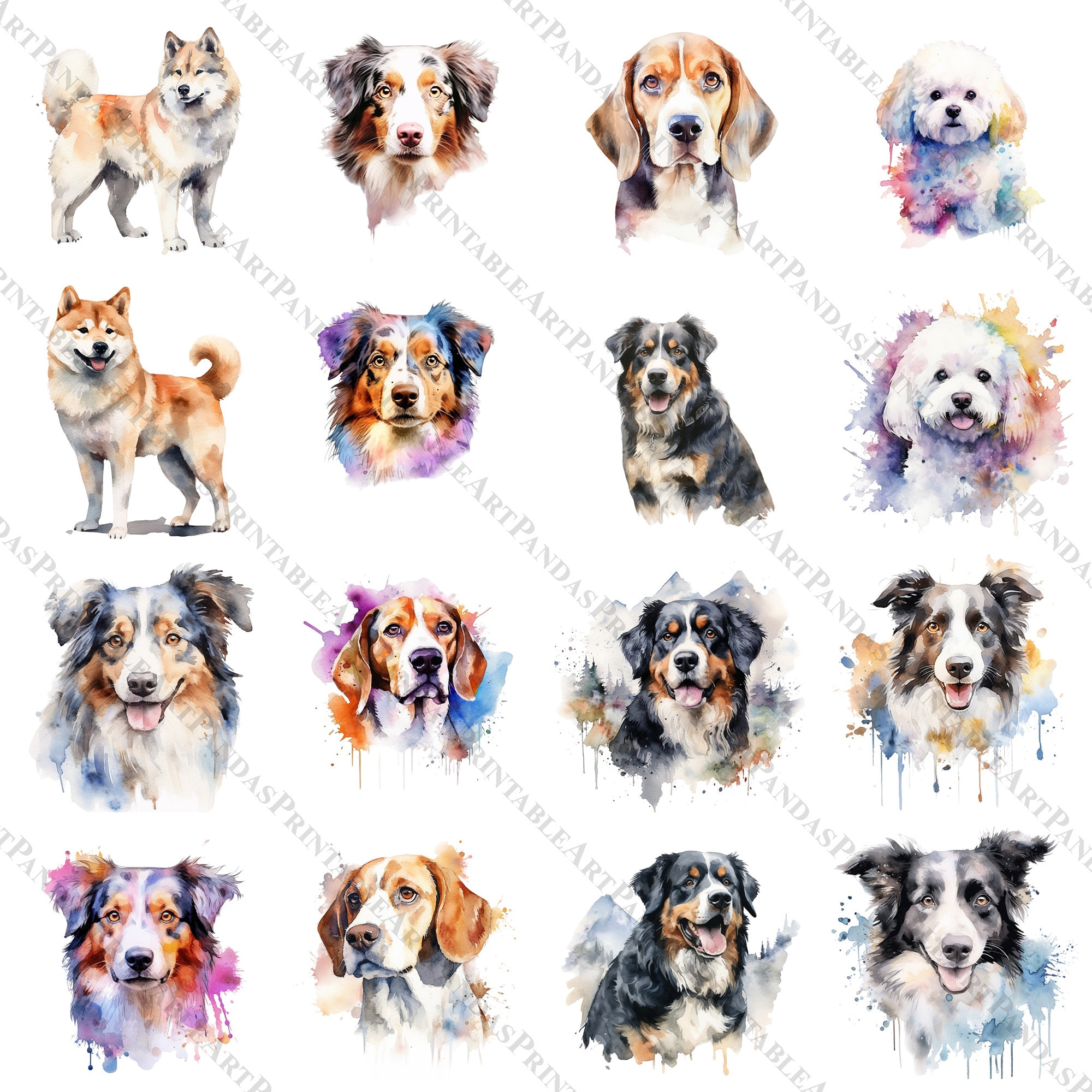 Dog Breed Watercolor Clipart Set 90 High-quality PNG Files, Dogs ...